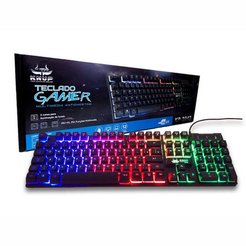 Teclado Gamer Knup com 12 Teclas Multimídia, ABNT 2