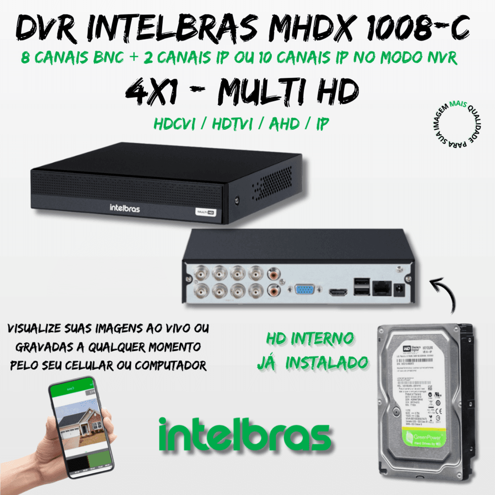 DVR Intelbras Mhdx Multi HD 8 Canais HD KaBuM